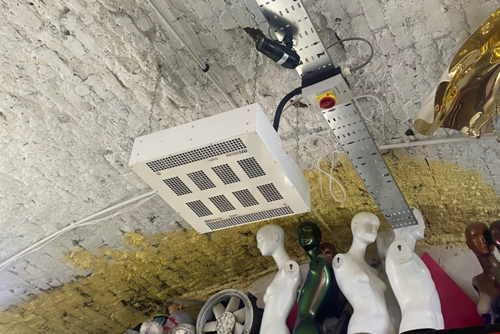 Ceiling Fan Heater Installed in a Set Design Studio | BN Thermic
